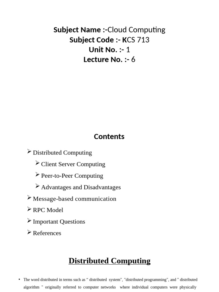 KCS 713 Unit 1 Lecture 6 | PDF | Peer To Peer | Distributed Computing