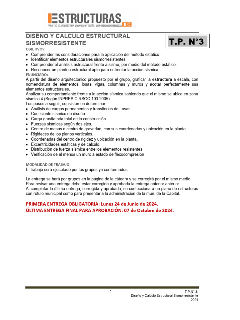 Consignas TP3 Sismo | PDF | Análisis estructural | Física Aplicada e Interdisciplinaria
