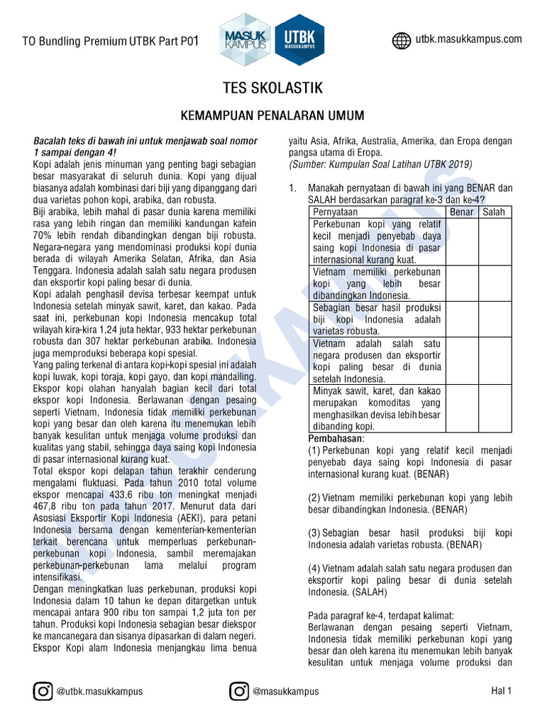 MK Tryout Utbk - P 01 | PDF