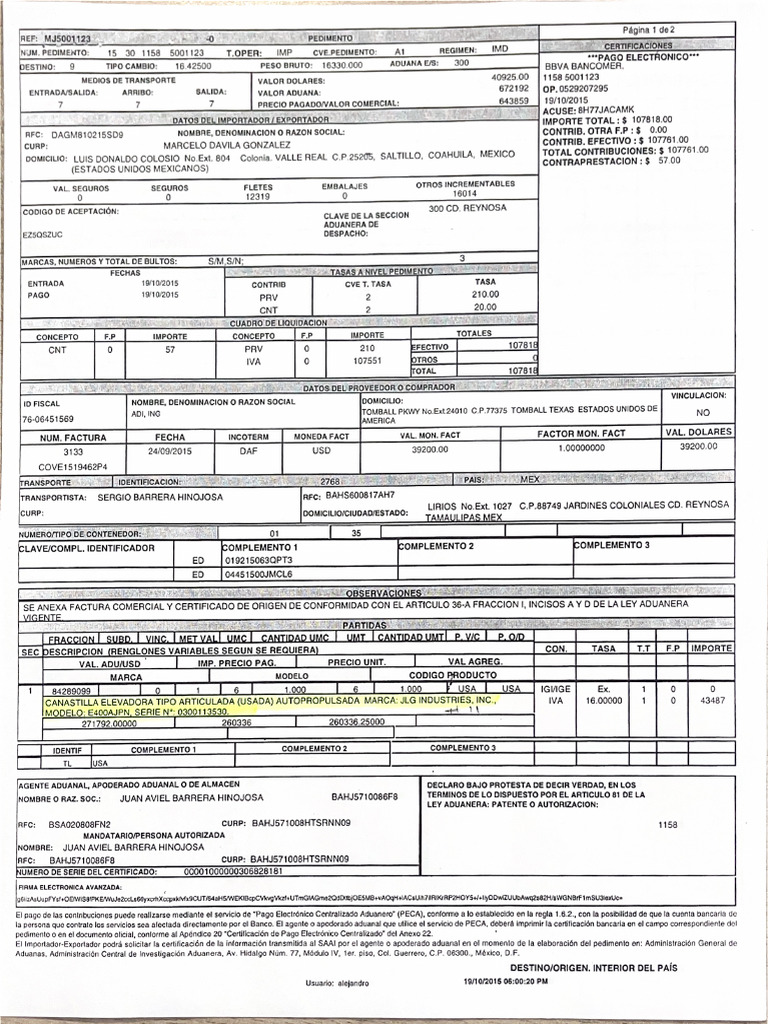 Pedimento TE32 SAL 06 | PDF