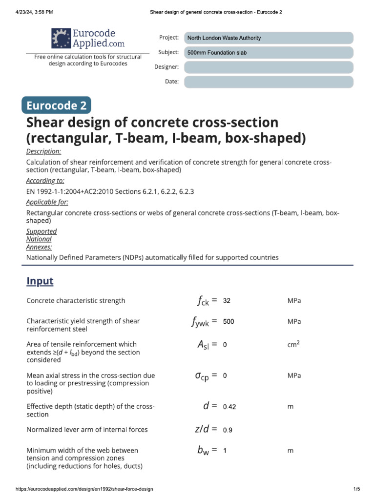 Shear Check - Foundation Slab 500mm THK | PDF