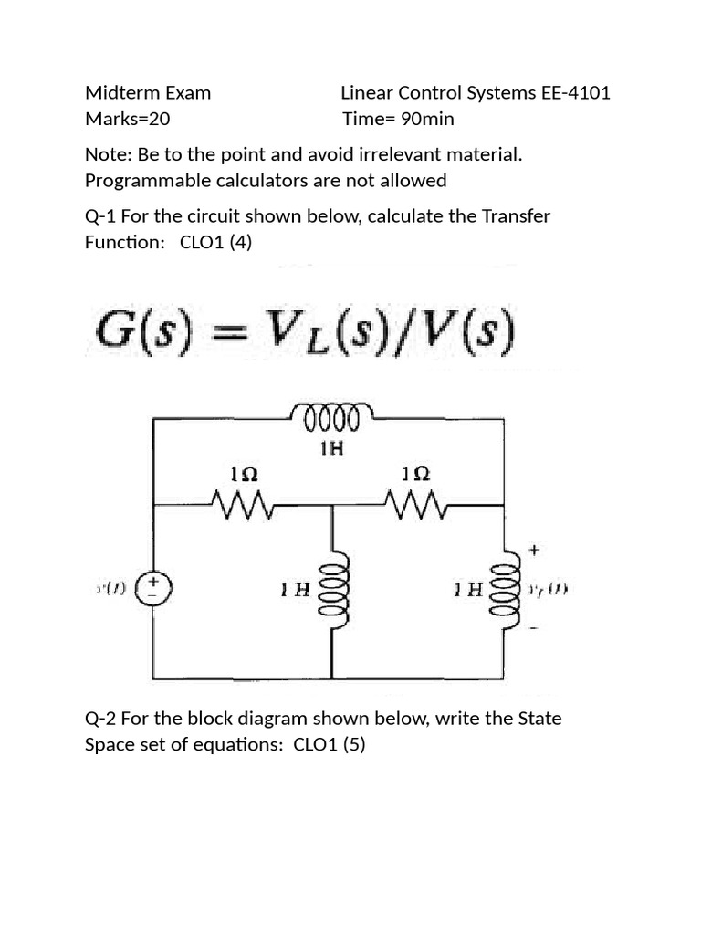 EE-4101 Midterm Exam: Linear Control Systems | PDF | Teaching Methods & Materials