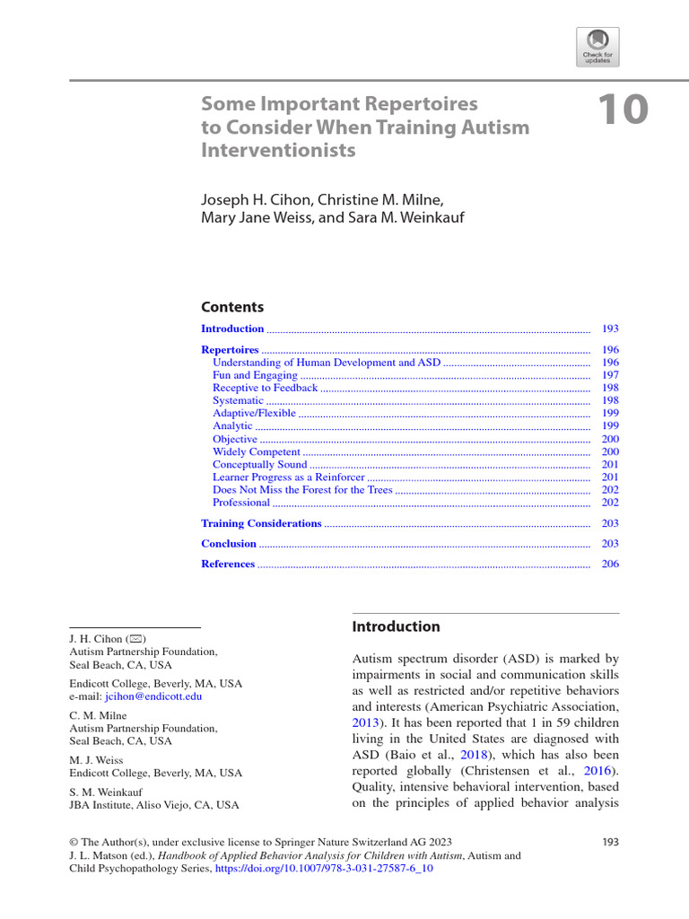 Cihon Et Al. Dans Matson (2023) Autism-196-211 | PDF | Autism Spectrum ...