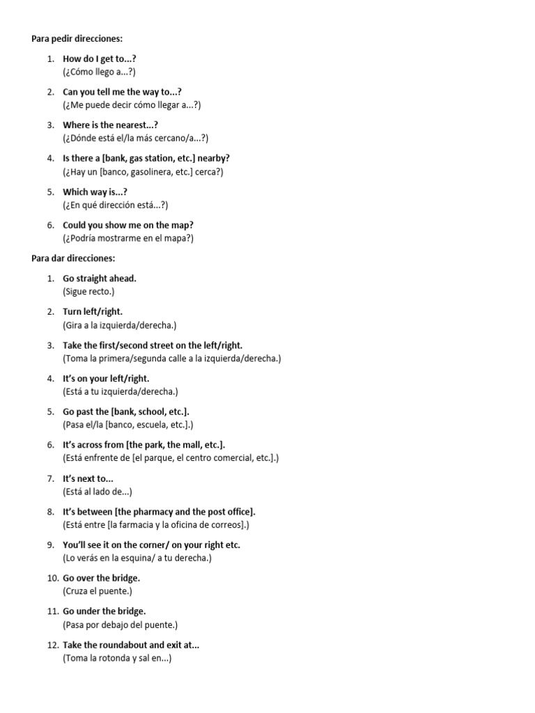 Aking and Giving Directions Expressions | PDF