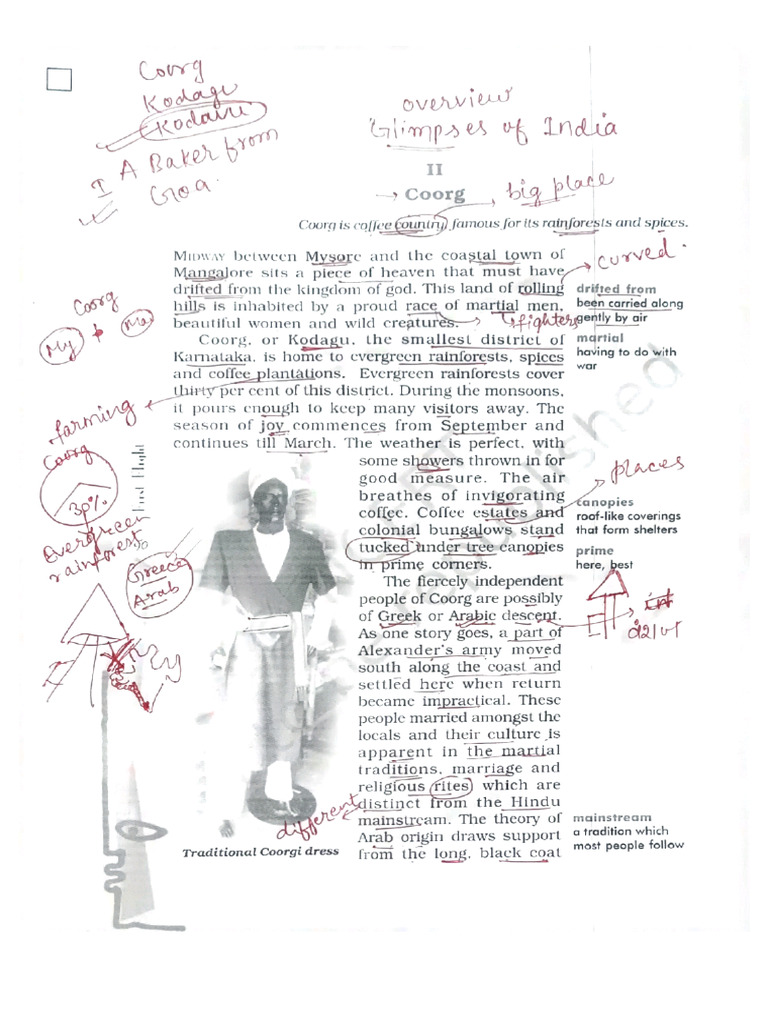 Coorg (Glimpses of India) Class Notes | PDF