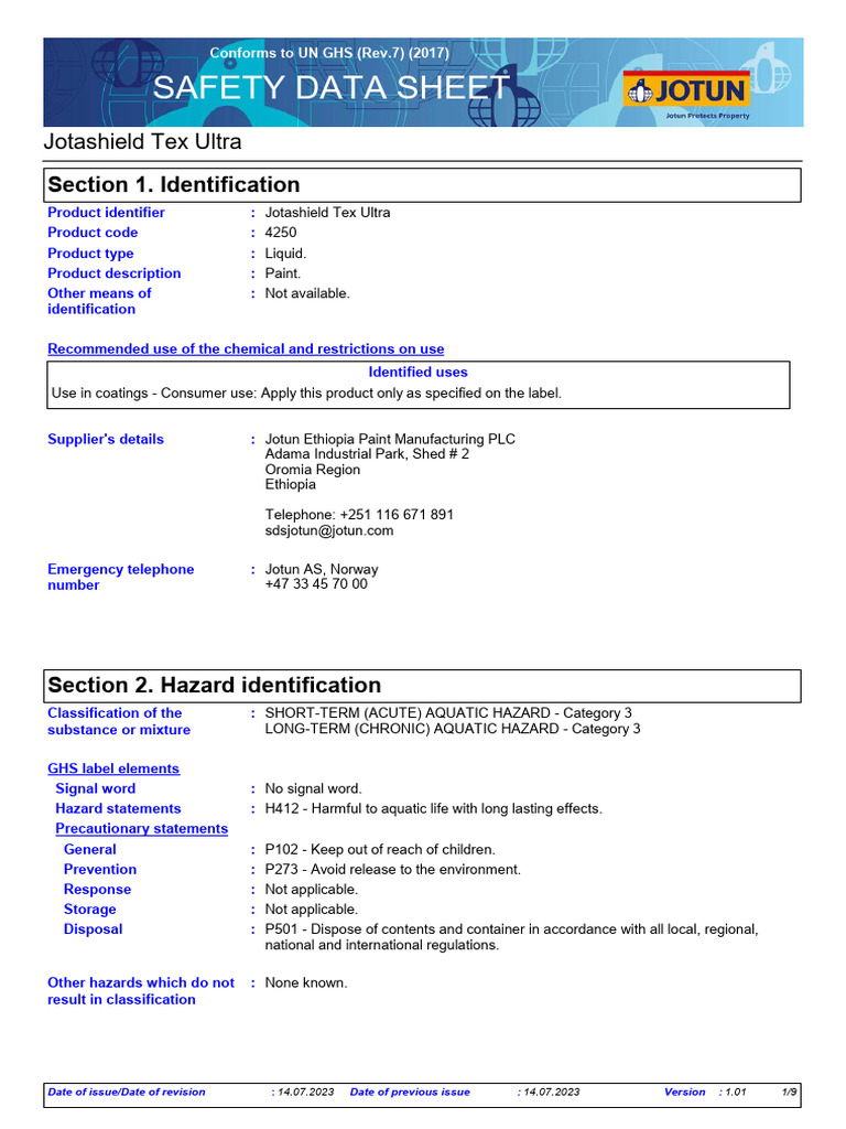 Jotashield Tex Ultra Safety Data Sheet | PDF | Toxicity | Waste Management