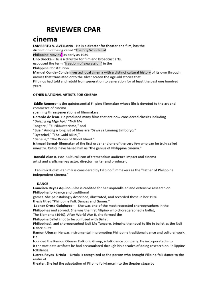 Reviewer Cpar | PDF | Performing Arts | Philippines