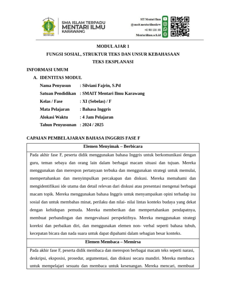 Modul Ajar Explanation Text | PDF