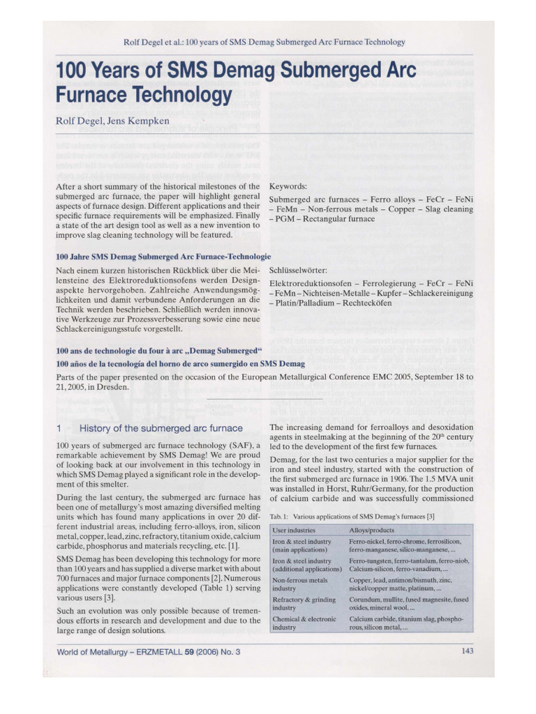 100 Years of SMS Demag Submerged Arc Furnace Technology | PDF ...