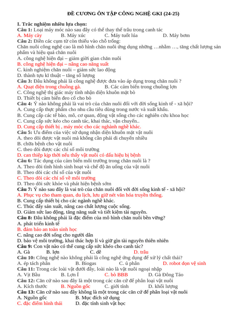 ĐỀ CƯƠNG ÔN TẬP CÔNG NGHỆ GKI | PDF