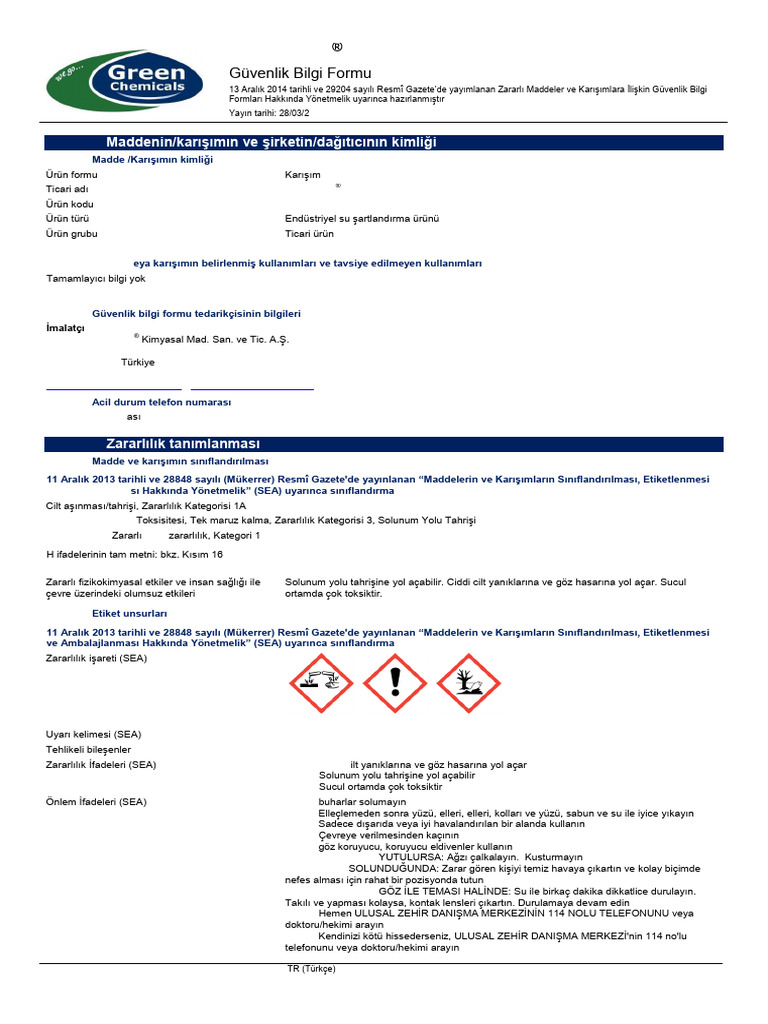 WET-Treat 4074 Güvenlik Bilgi Formu | PDF