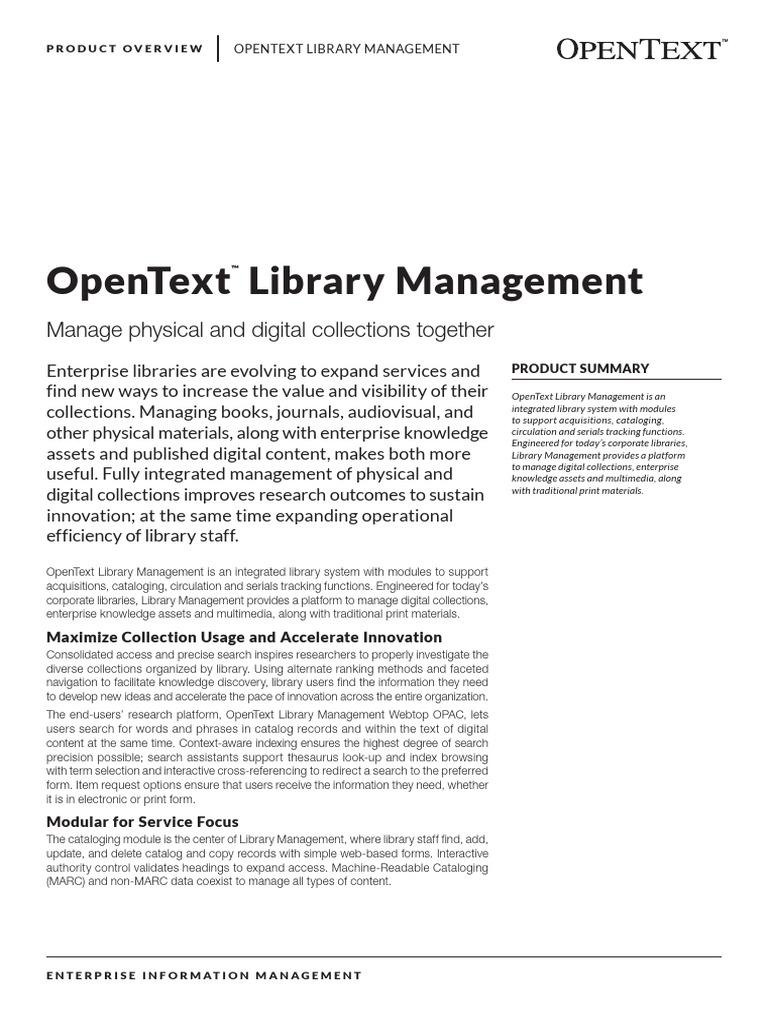 Opentext Po Ecm Library Management en | PDF | Libraries | World Wide Web