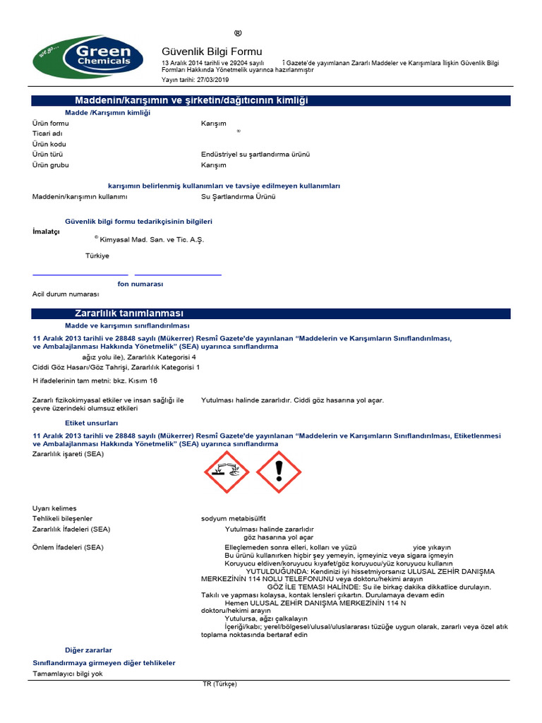 WET-Treat 90126 Güvenlik Bilgi Formu | PDF