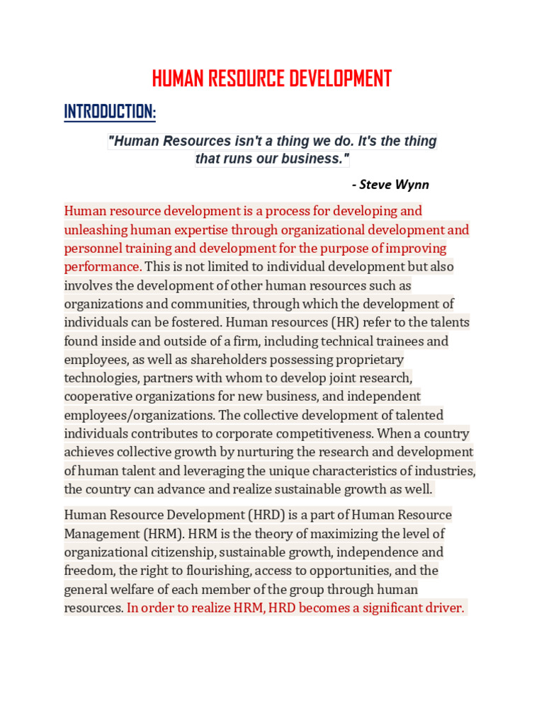 Human Resource Development | PDF | Human Resource Management | Human Capital