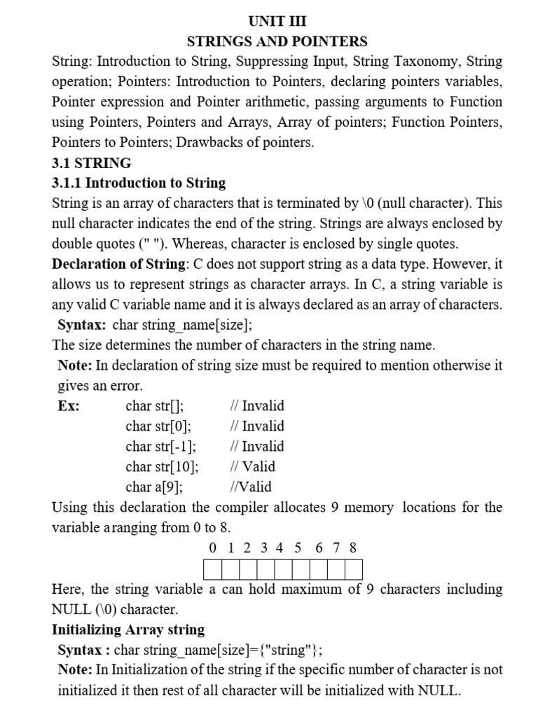 Unit III | PDF | Pointer (Computer Programming) | String (Computer Science) Unit III | PDF | Pointer (Computer Programming) | String (Computer Science)
