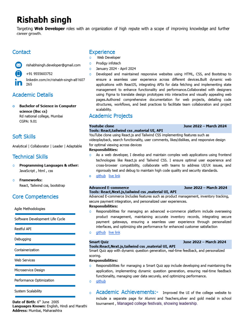 Rishabh.cv (1)-1 | PDF | World Wide Web | Internet & Web
