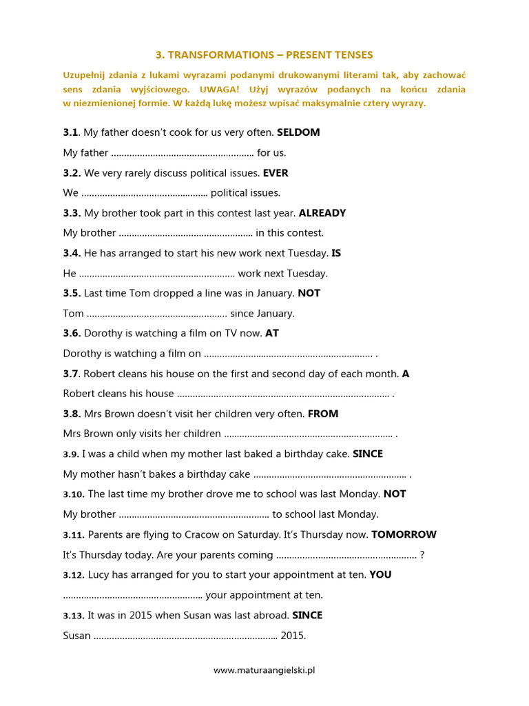 3 TRANSFORMACJE B2 PRESENT TENSES Exercises | PDF | Sports & Recreation | Art