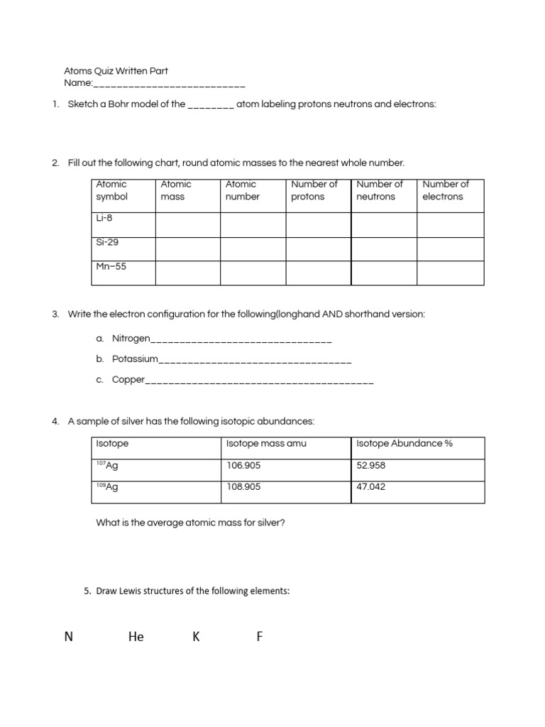 Atoms Quiz: Bohr Model & Isotopes | PDF | Technology & Engineering