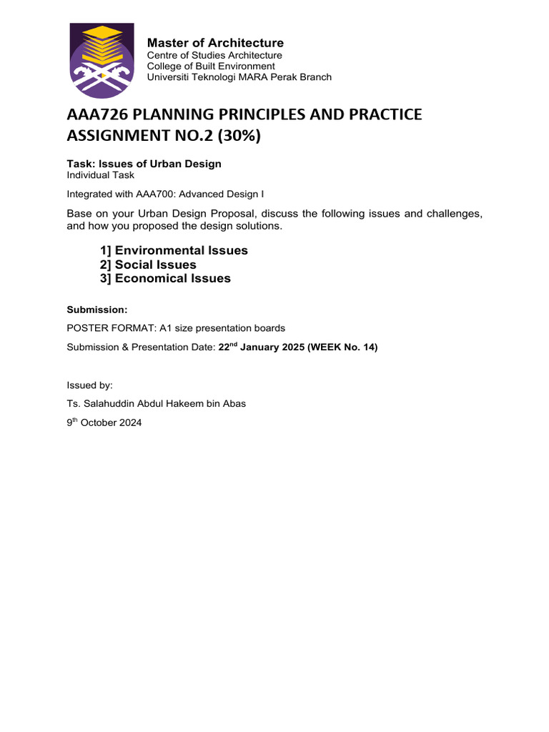 Assignment No. 2 AAA726 Planning Principles | PDF | Business | Art