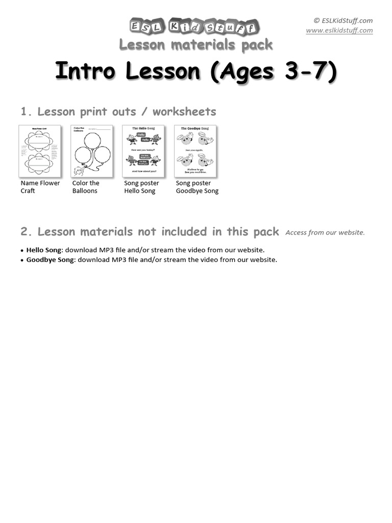 Intro Lesson Ages 3 7 Materials Sample US | PDF