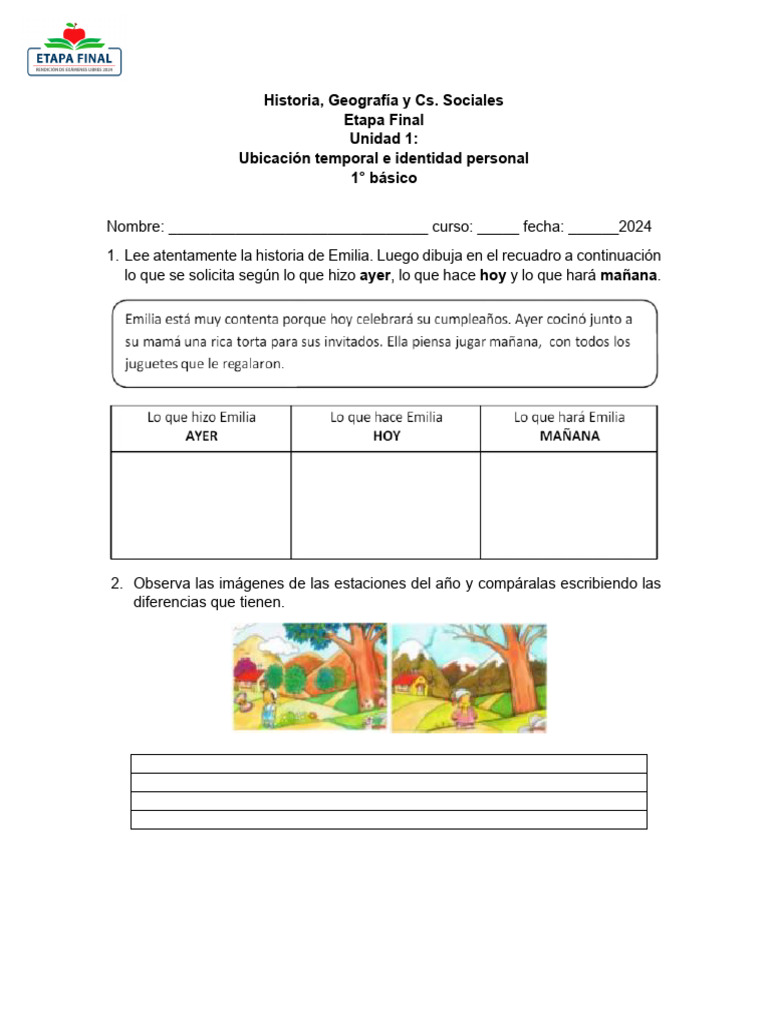 Actividades de Aprendizaje para 1° Básico | PDF