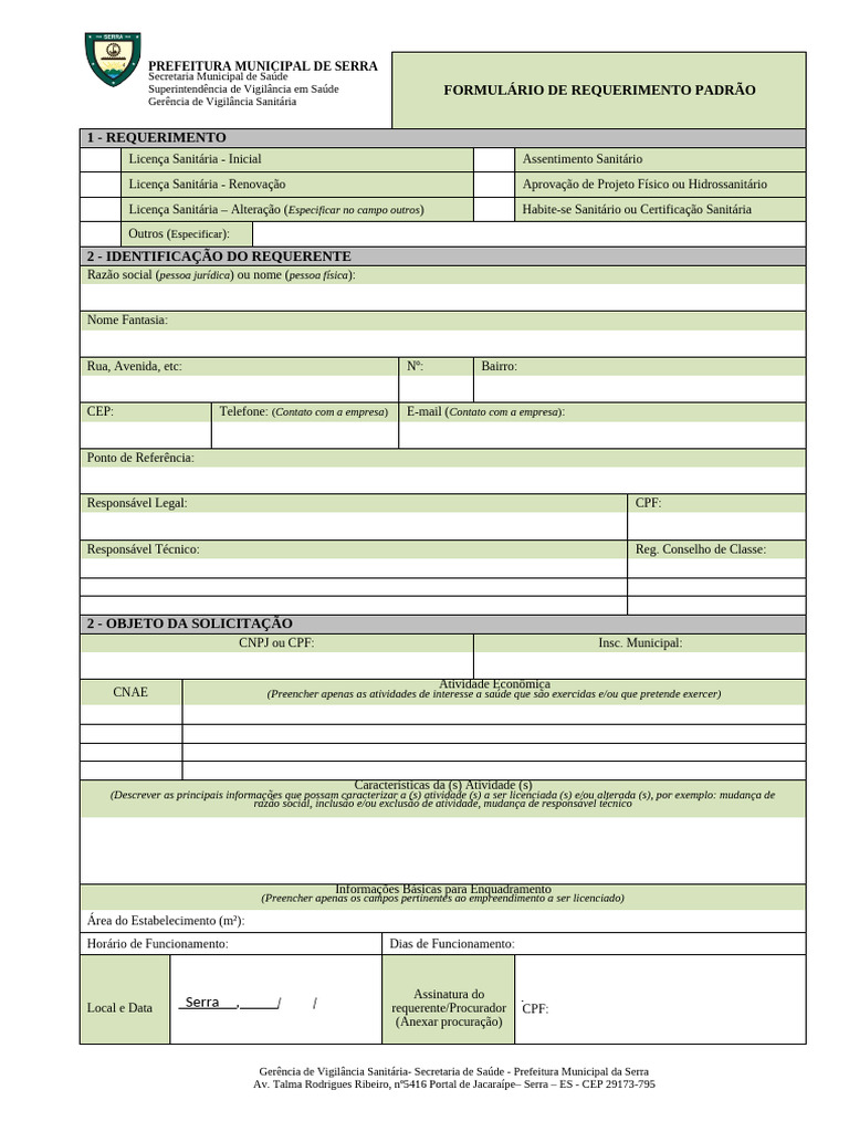 Formulário de Requerimento Padrâo | PDF