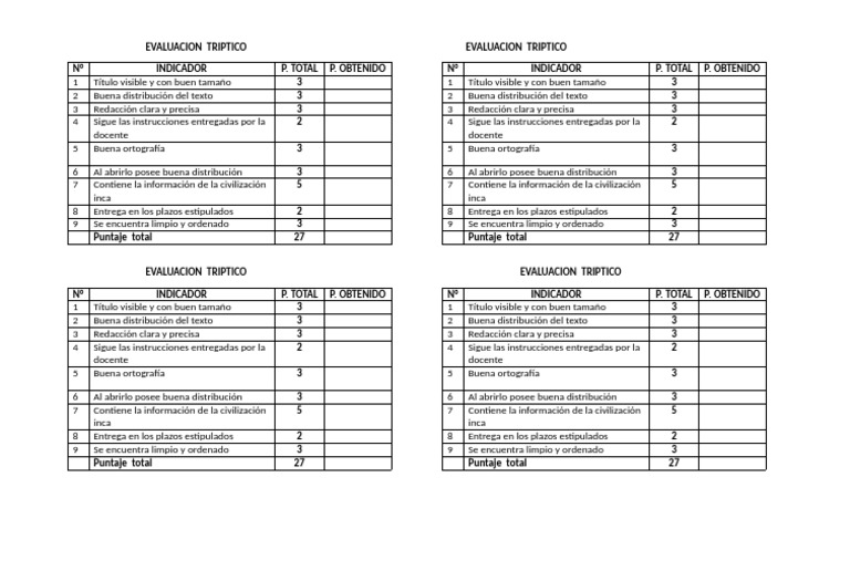 Lista de Cotejo Triptico | PDF
