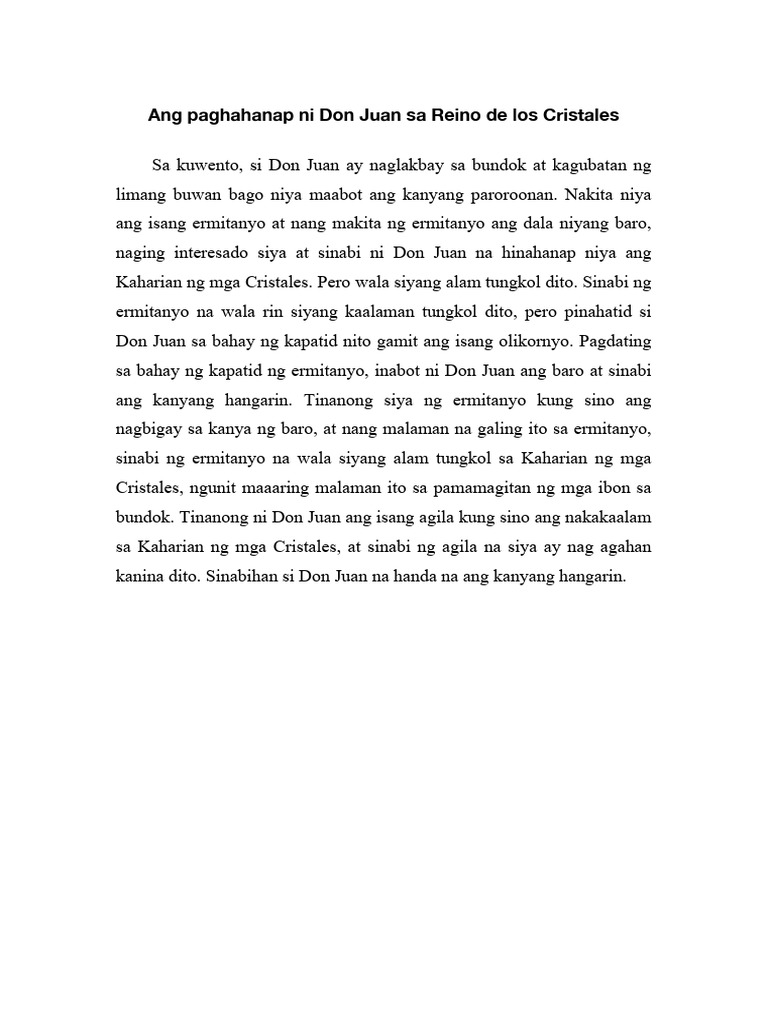 Ang Paghahanap Ni Don Juan Sa Reino de Los Cristal | PDF