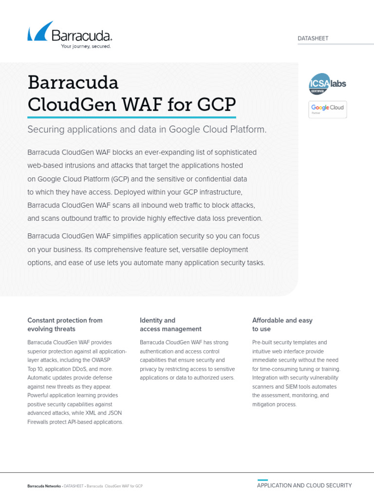 Barracuda CloudGen WAF GCP DS US 2-2 | PDF | Computer Security | Security