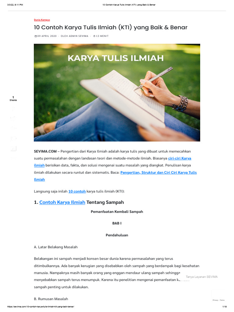 10 Contoh Karya Tulis Ilmiah (KTI) Yang Baik & Benar | PDF