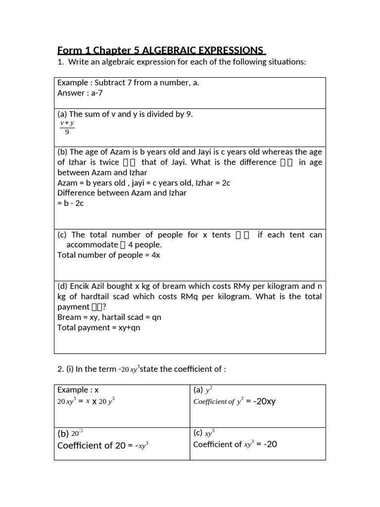 Chapter 5 Algebraic Expressions | PDF | Algebra | Mathematics
