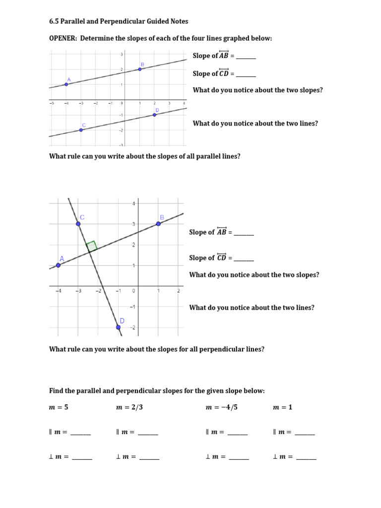 6.5 Parallel and Perpendicular Lines Worksheet | PDF | Line (Geometry ...