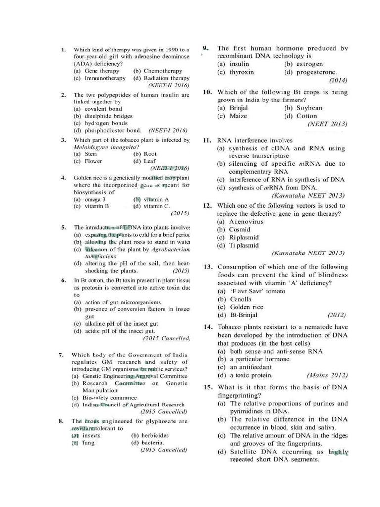 Neet Test Paper Self Prepared Class 12th - Biology - Chapter 13 - Pyq | PDF