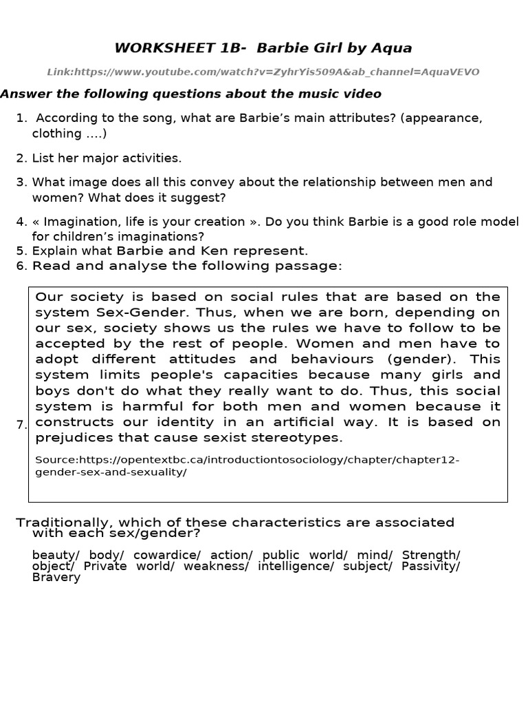 Document 1B Barbie Worksheet | PDF