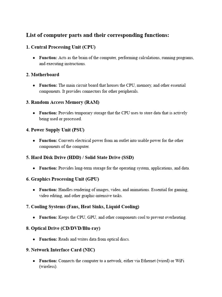 Activity 1B - Basic Computer Parts and Corresponding Function | PDF | Computer Hardware ...