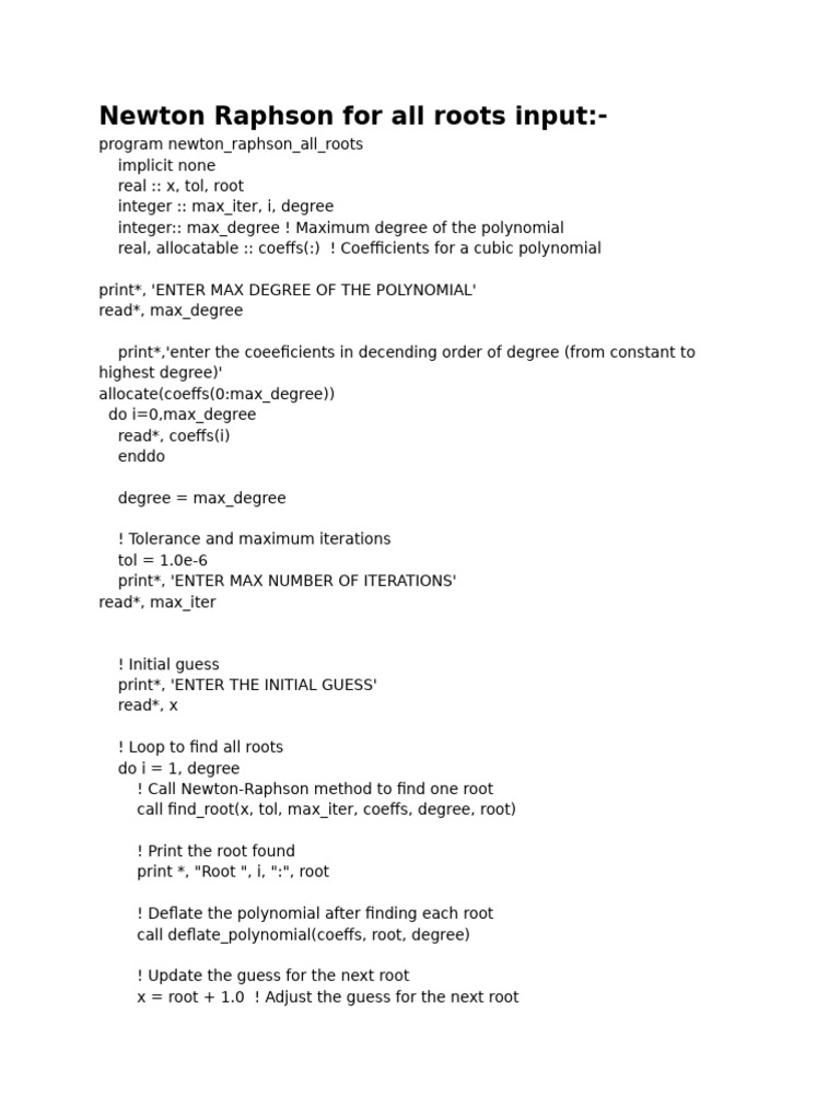 Newton Raphson For All Roots Input - Amit Rai - MSC (Sem1) | PDF | Zero ...