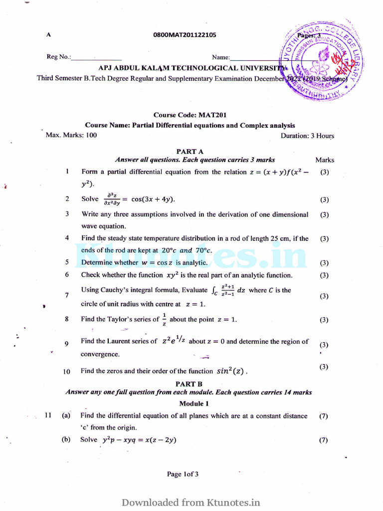 Mat201 Partial Differential Equations and Complex Analysis, December 2022 | PDF | Complex ...