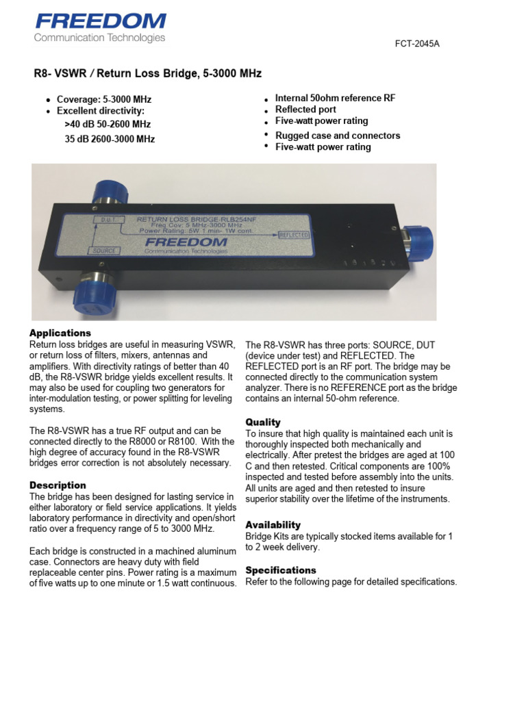 R8 - VSWR Return Loss Bridge 5-3000 MHZ FCT-2045A | PDF | Decibel ...