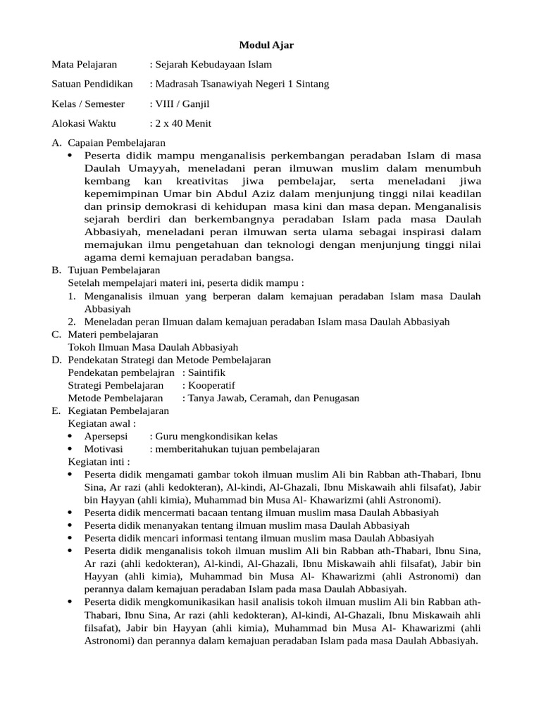 Modul Ajar SKI KELAS 8 Ringkas | PDF | Ilmu Sosial