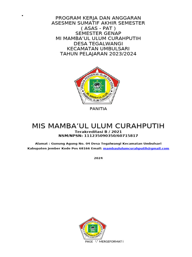 Cover & Pengantar Program Kerja ASAS-PAT 2024 | PDF