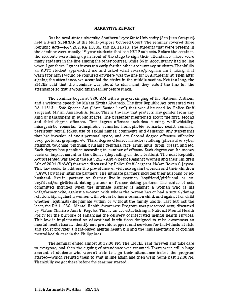 CWTS narrative report | PDF | Intimate Relationships | Stalking