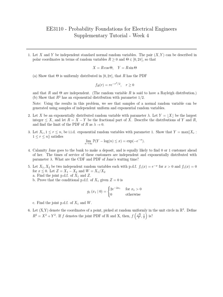 EE3110 Jul 2024 Tutorial4 Supplementary | PDF | Probability Density Function | Random Variable