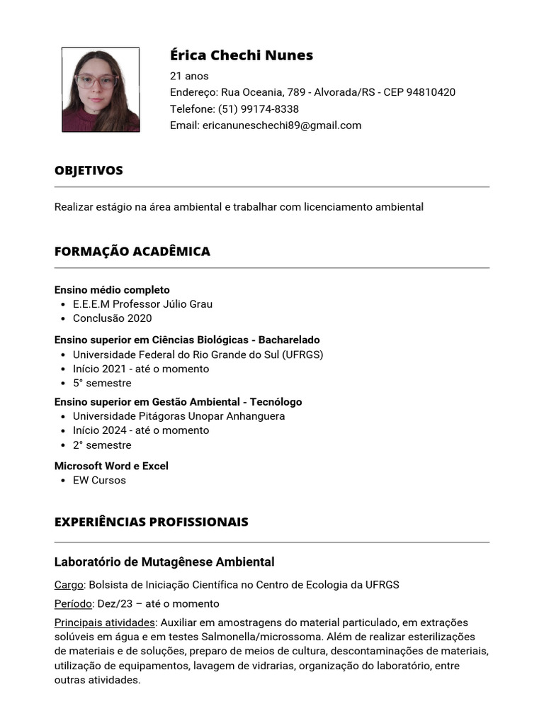 Currículo Érica Nunes | PDF | Science
