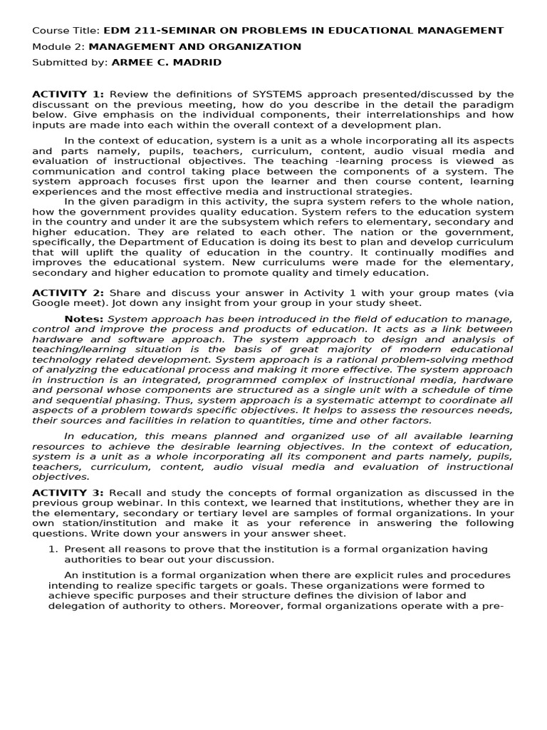 Module 2-Seminar On Problem | PDF | Curriculum | System