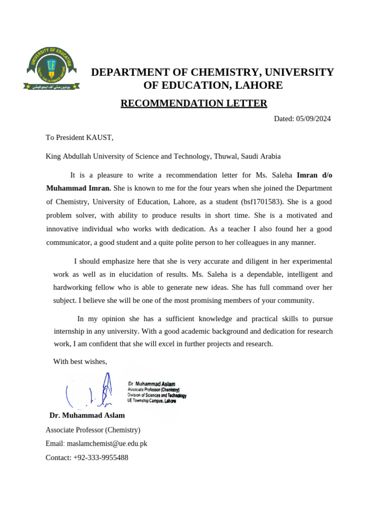 RECOMMENDATION LETTER (1) | PDF | Cognition