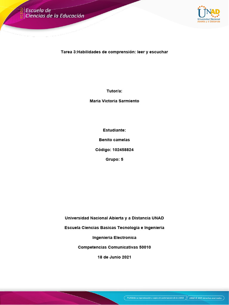Tarea 3 - Benito Camelas - 27 | PDF | Comprensión lectora | Evaluación