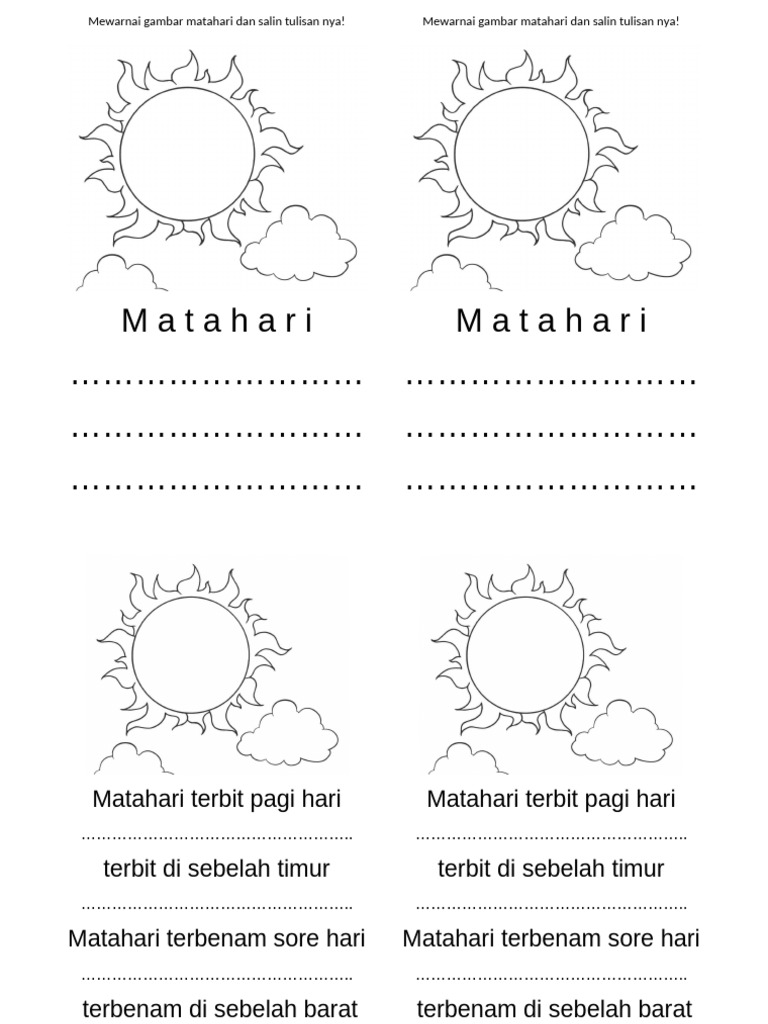 Mewarnai Gambar Matahari Dan Salin Tulisan Nya | PDF | Seni