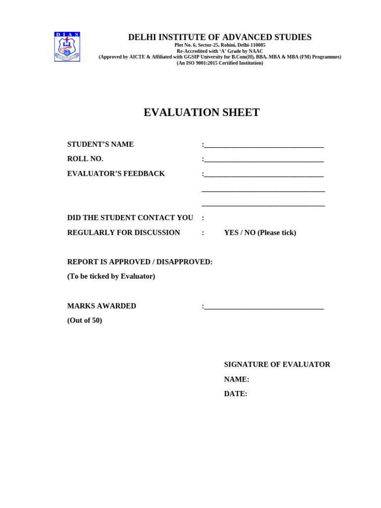 STR - EVALUATION SHEET | PDF