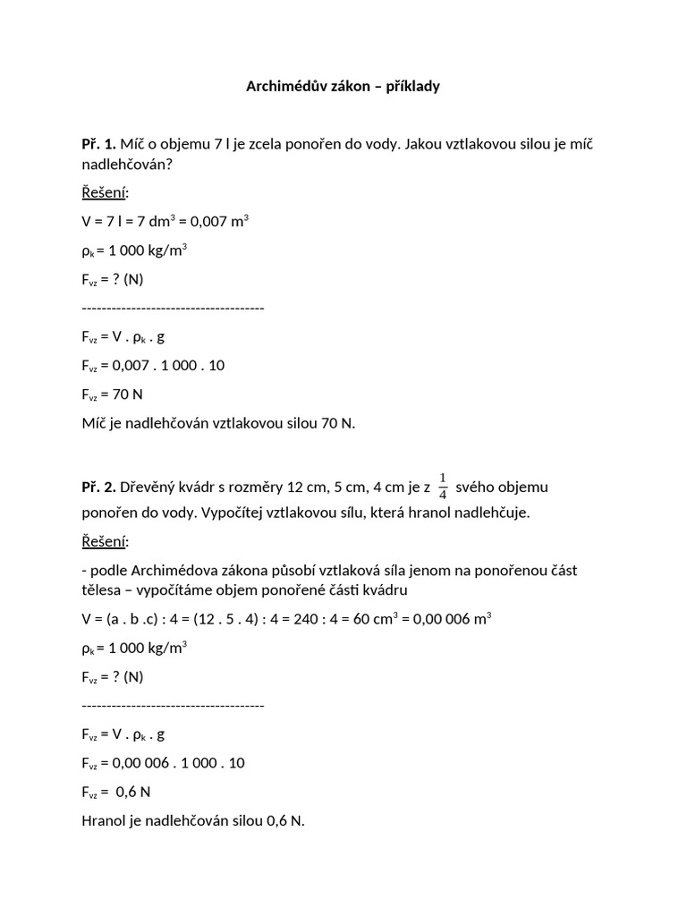 F8 Archimeduv Zakon Priklady | PDF