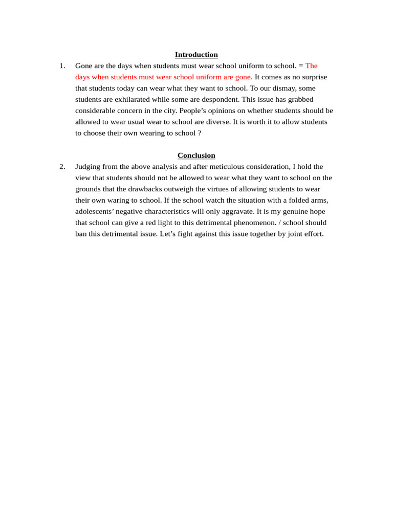 Not Wearing School Uniform To School | PDF